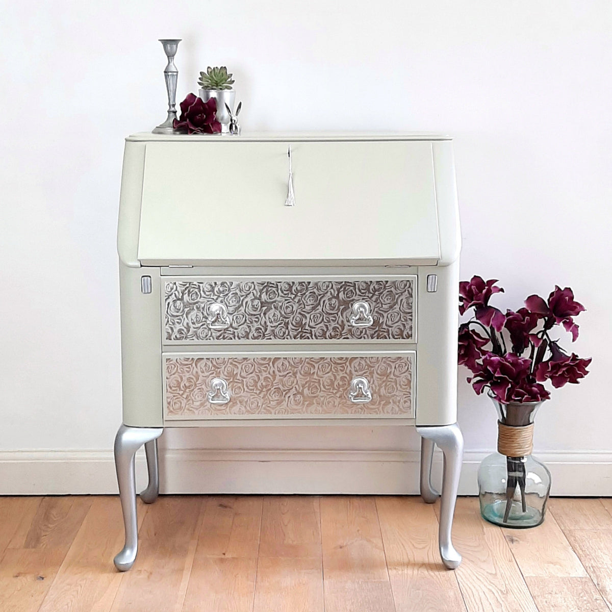 VINTAGE WRITING BUREAU Painted Lebus Home Office Desk Shel s Shabby Chic